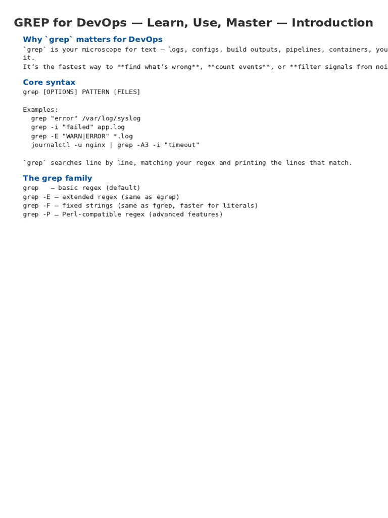Mastering GREP for DevOps Efficiency | PDF | Regular Expression | Unix