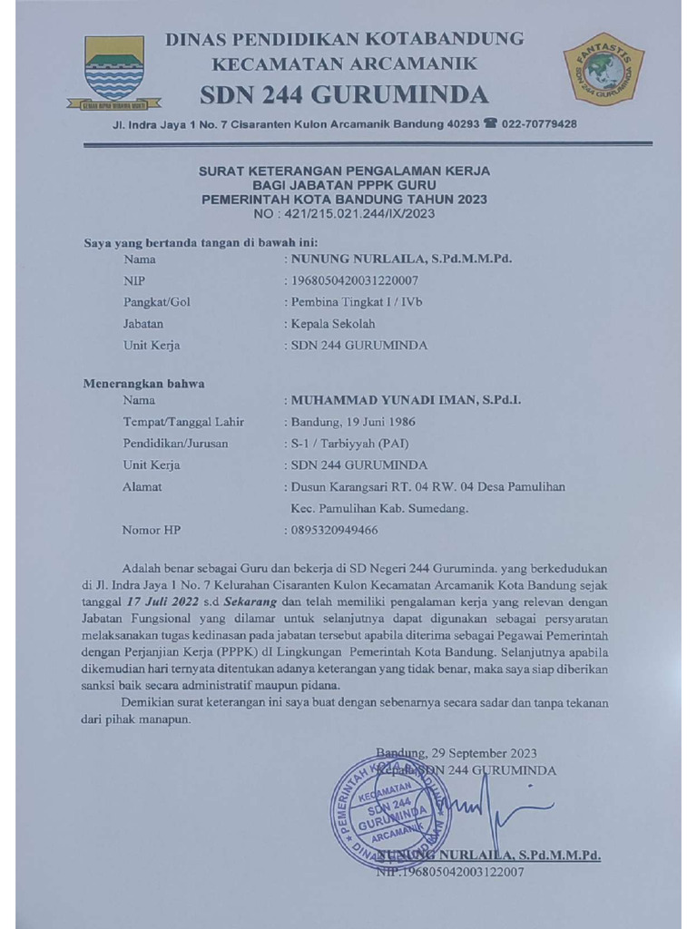 Surat Keterangan Pengalaman Kerja 244 | PDF