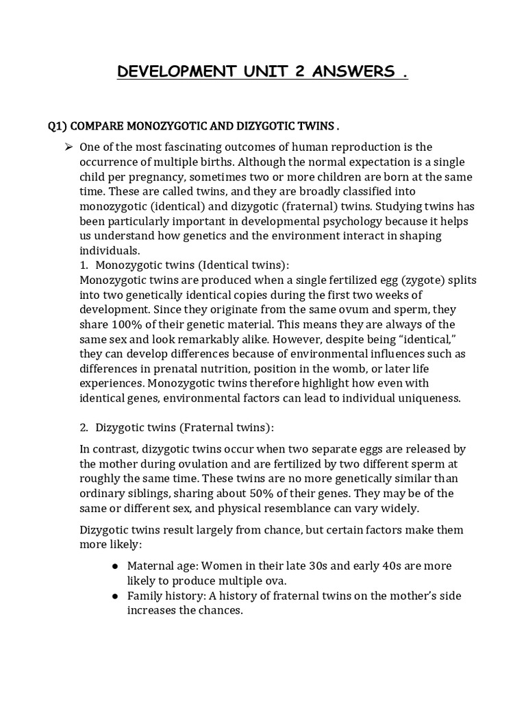 Development Unit 2 Answers | PDF | Twin | Childbirth