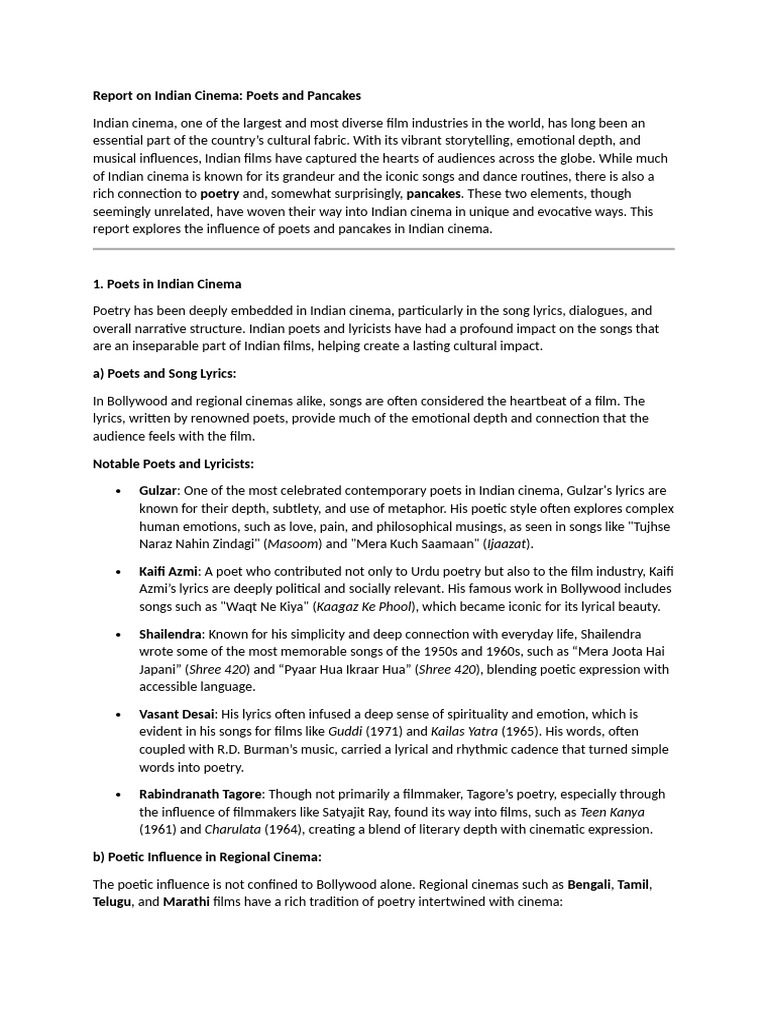 Report On Indian Cinema | PDF | Cinema Of India | Poetry