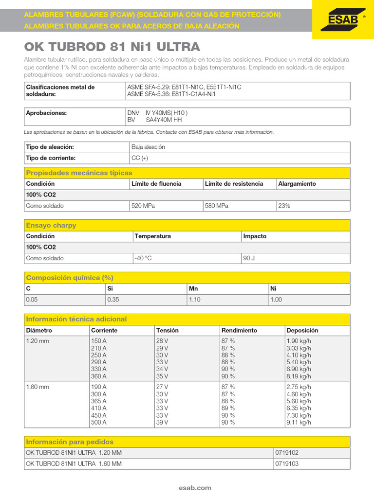 OK TUBROD 81 Ni1 ULTRA | PDF | Soldadura | Construcción