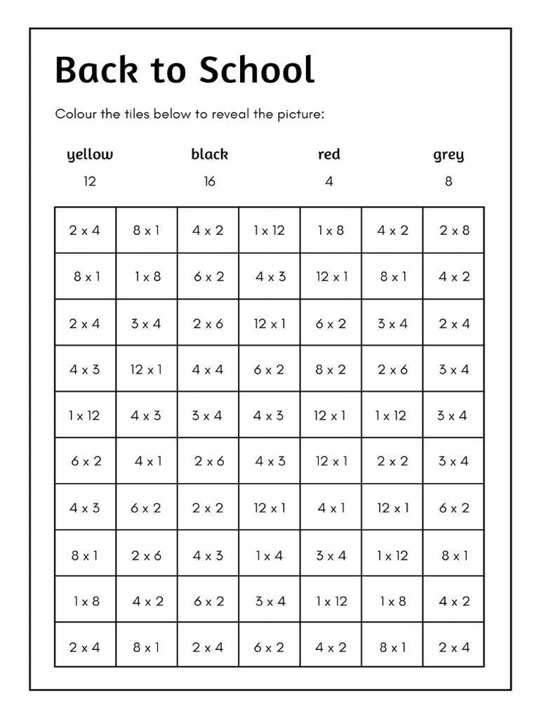 Back To School Multiplication Math Worksheet | PDF