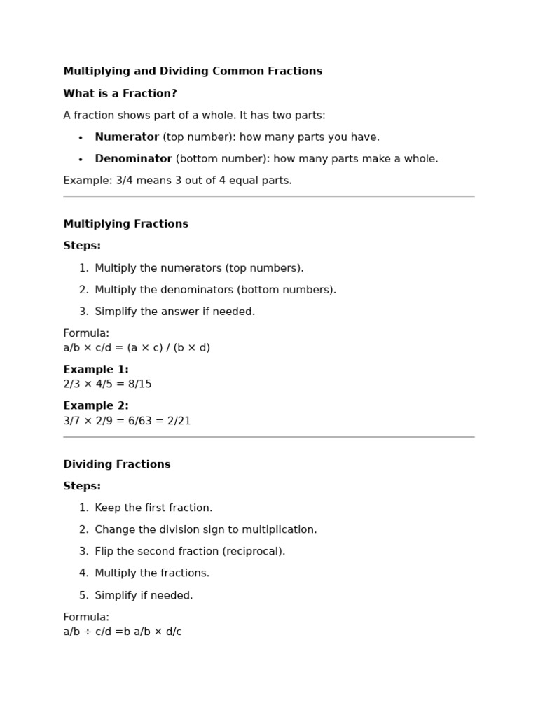 Multiplying and Dividing Common Fractions | PDF