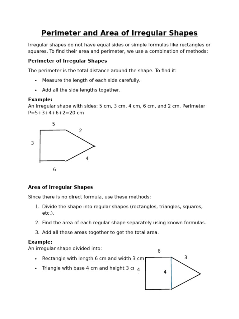 Area and Perimeter of Irregular Shapes | PDF