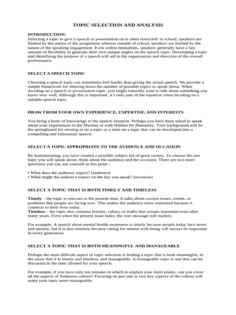 Effective Speech Topic Selection Guide | PDF | Knowledge | Theory Of Mind