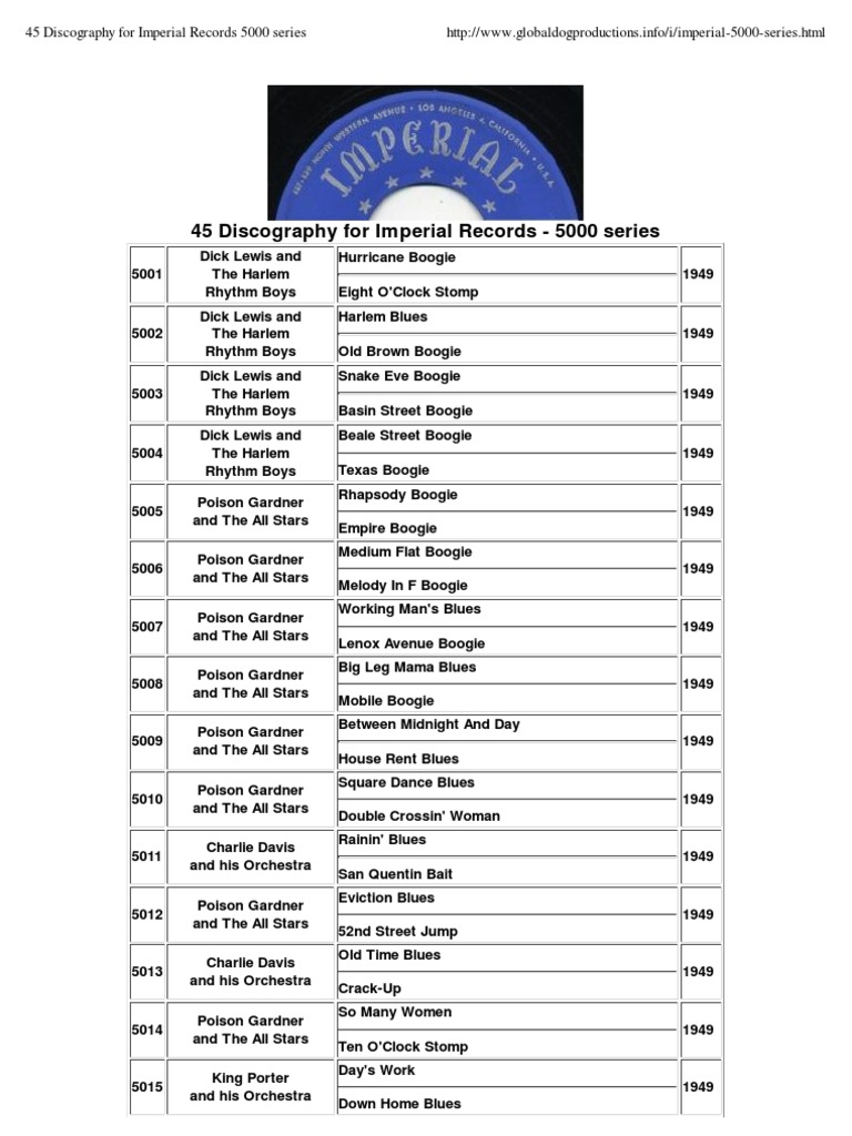45 Discography For Imperial Records 5000 Series | PDF