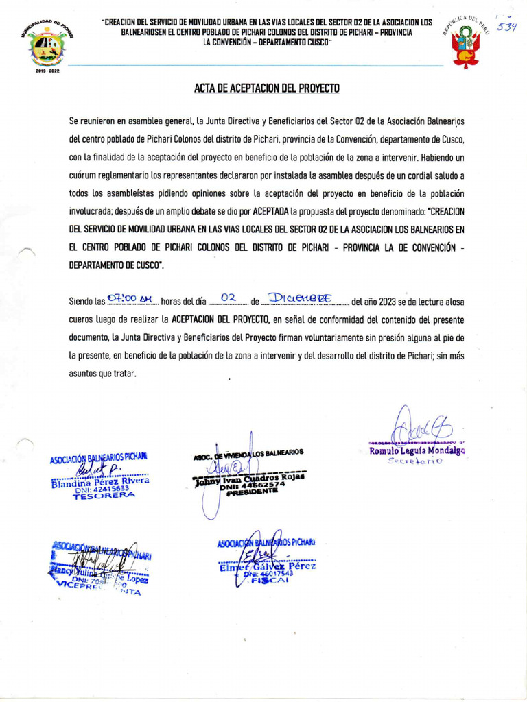 Acta De Aceptacion Pdf
