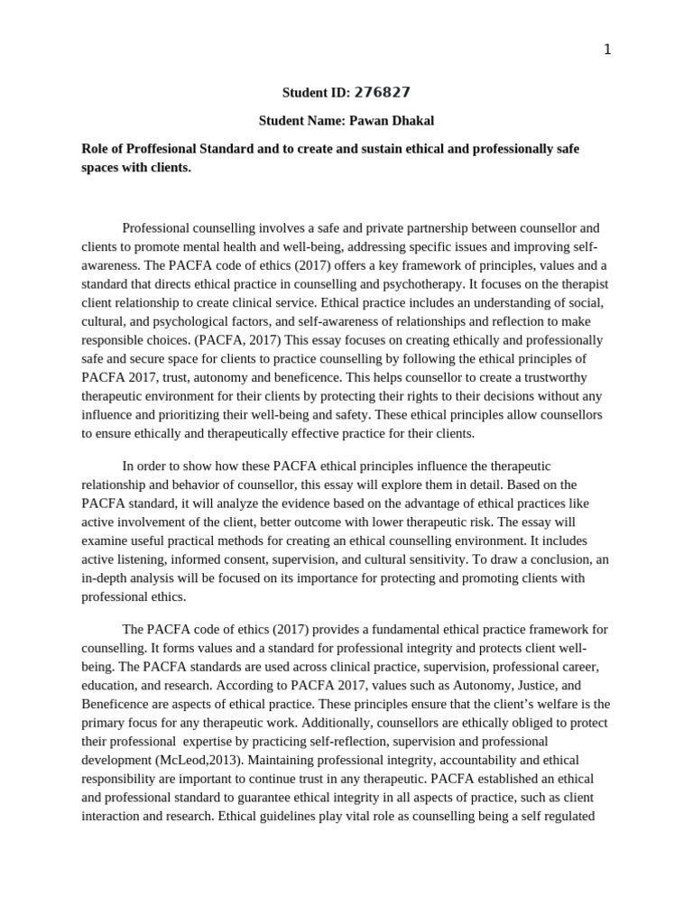 PACFA Code of Ethics in Counseling | PDF | Counseling Psychology ...