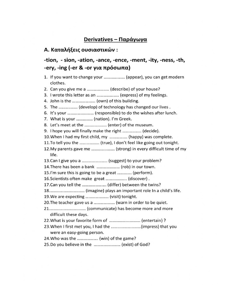 Derivative Nouns | PDF