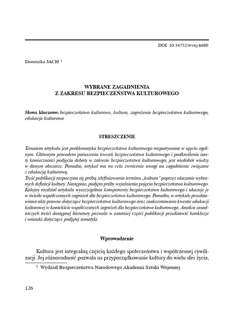 Wybrane Zagadnienia Z Zakresu Bezpiecze Stwa Kulturowego: Dominika JACH ...