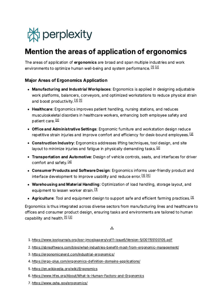 Mention The Areas of Application of Ergonomics | PDF