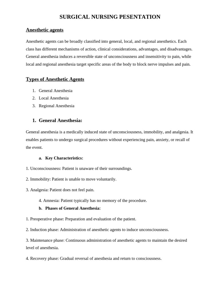 Overview of Anesthetic Agents in Surgery | PDF | Anesthesia | Surgery