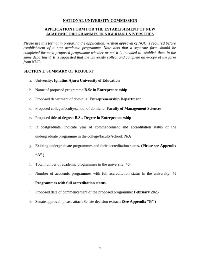 2025 Nuc Application For B.SC Programme in Entrepreneurship (Self Study ...