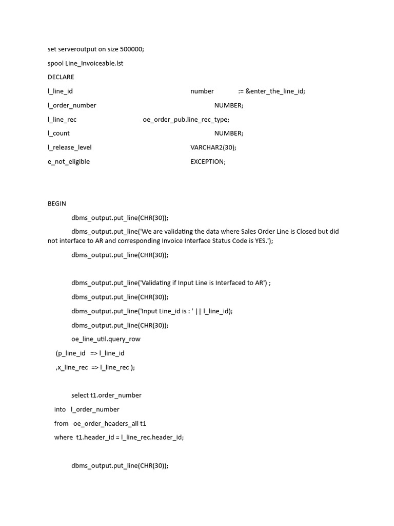 Validate Sales Order Line Status | PDF | Computing | Computer Programming