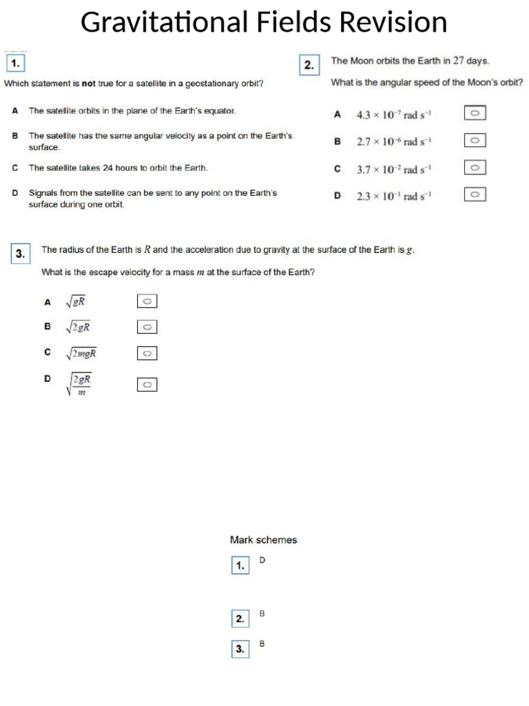 Gravitational Fields Revision Activities | PDF | Orbit | Potential Energy