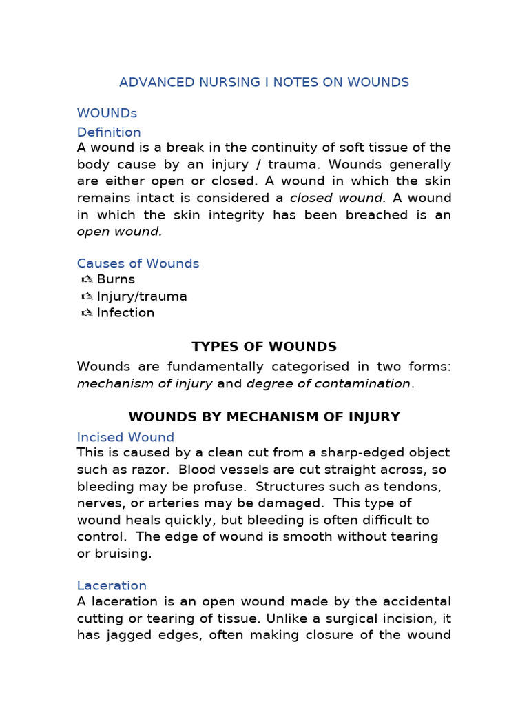 Advanced Nursing Notes on Wounds | PDF | Wound | Wound Healing