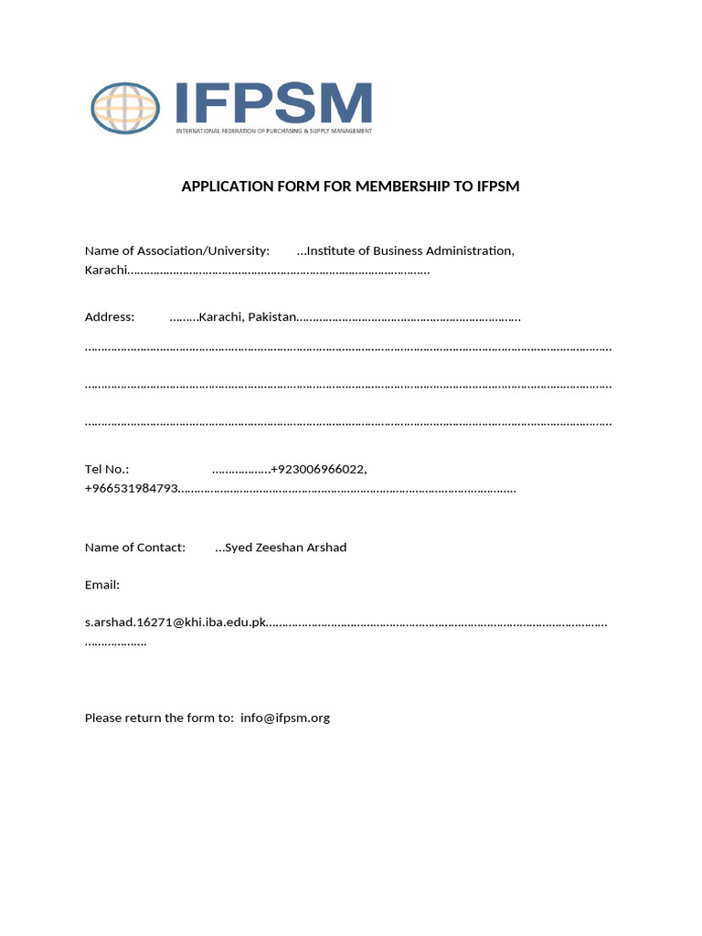 IFPSM Membership Application Form | PDF