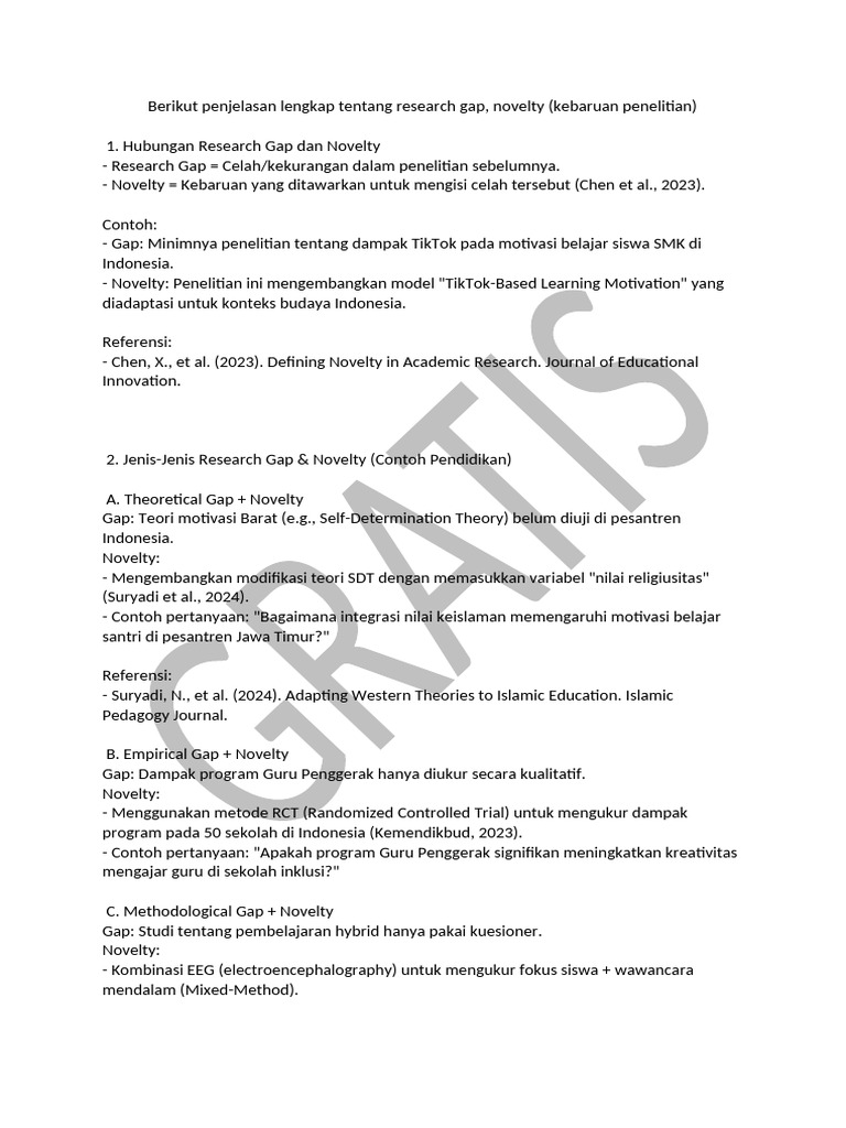 Contoh Gap dan Kebaruan Penelitian | PDF