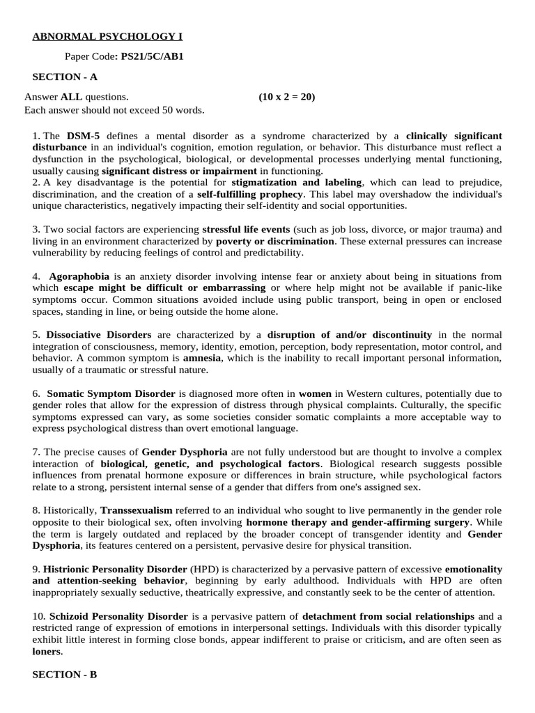 Scheme For Abnormal Psychology I | PDF | Borderline Personality ...