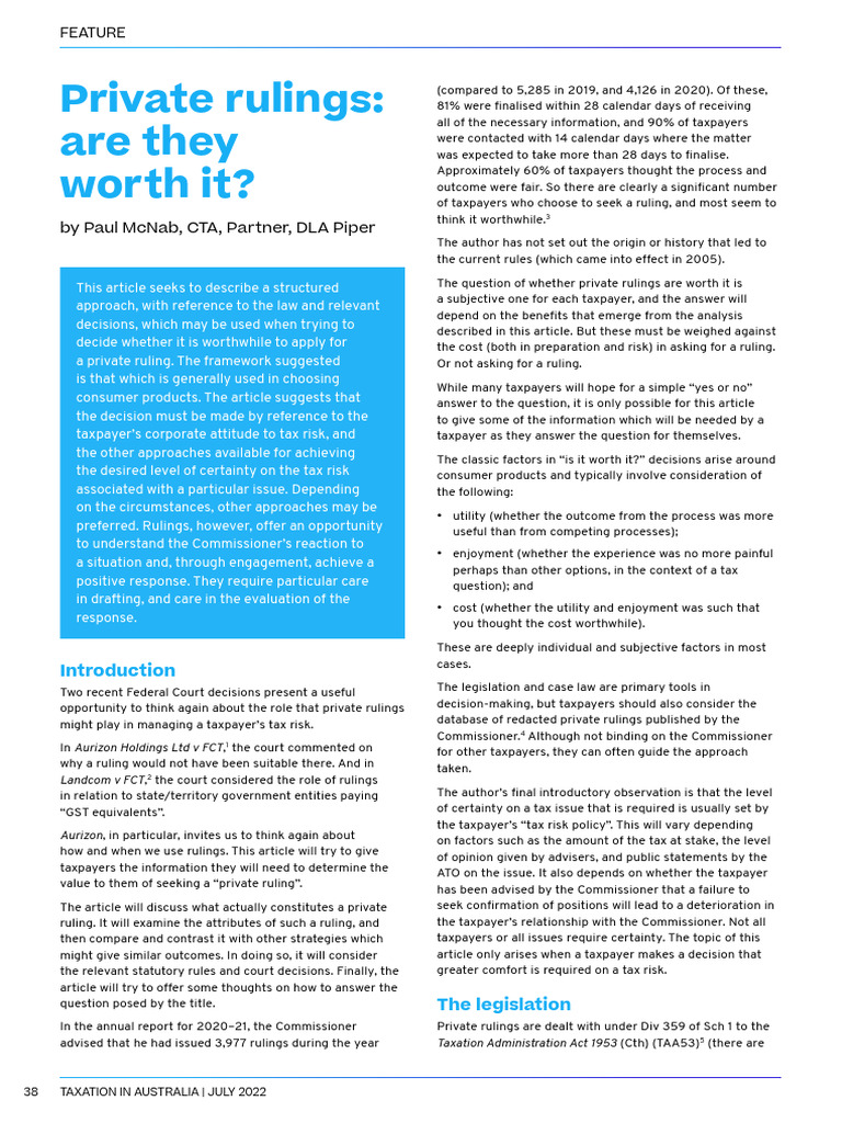 Evaluating the Value of Private Rulings | PDF | Taxes | Risk