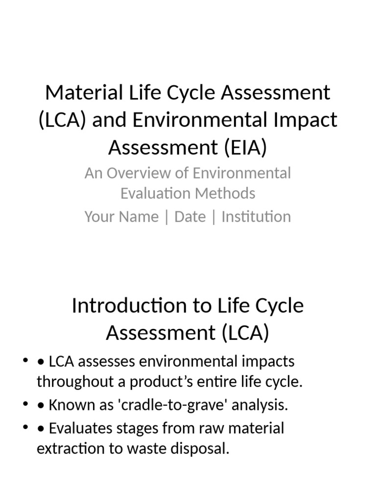 LCA and EIA Presentation With Presenters | PDF | Life Cycle Assessment ...
