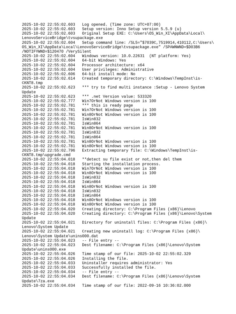 Lenovo System Update Installation Log | PDF | Filename | Microsoft Windows