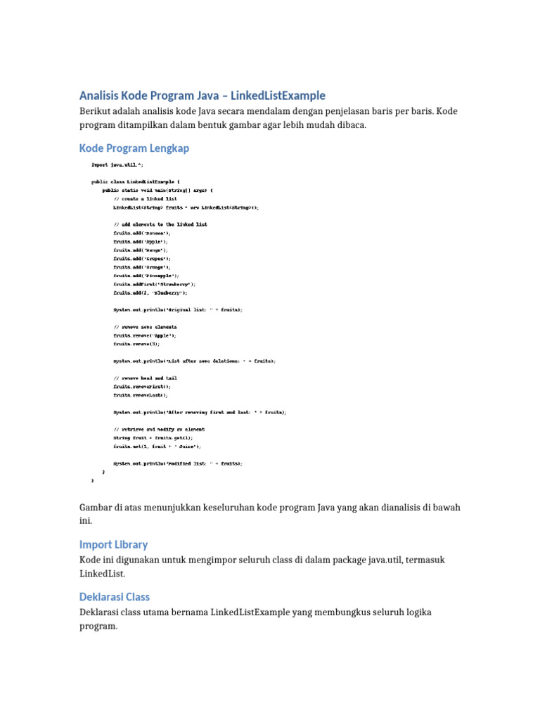 Analisis Kode Java LinkedList | PDF