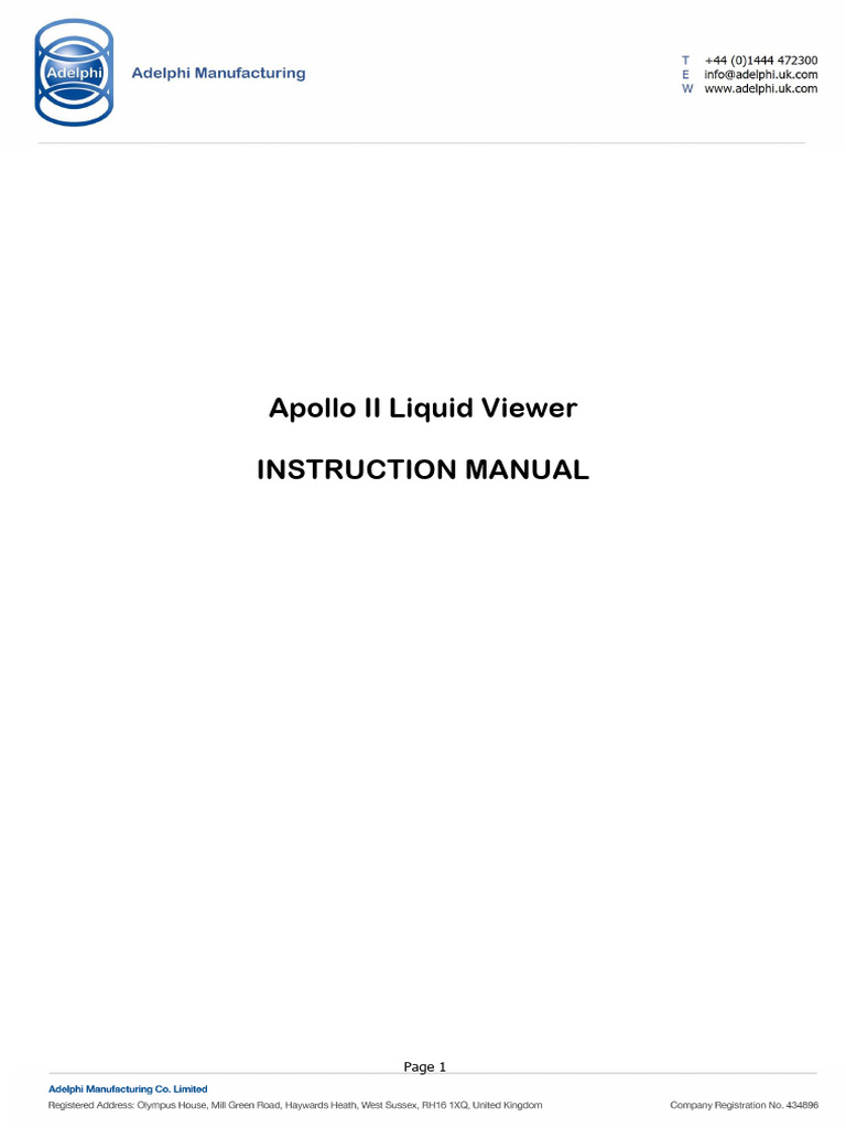 Apollo II Liquid Viewer Manual | PDF | Equipment