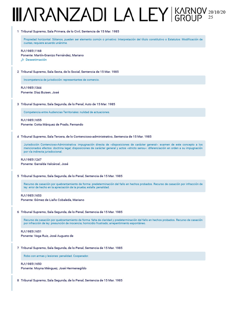 STS 15 Marzo 1985 (RJA 1168) | PDF | Sentencia (ley) | Jurisdicción