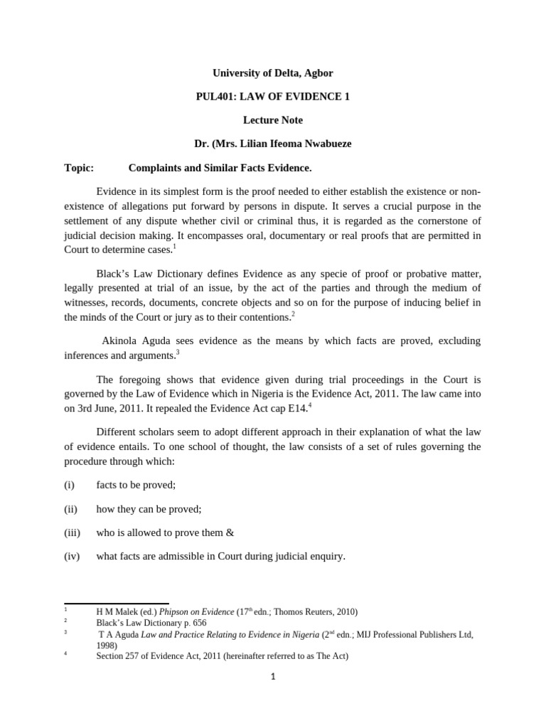 Law of Evidence: Complaints & Facts | PDF | Relevance (Law) | Evidence ...