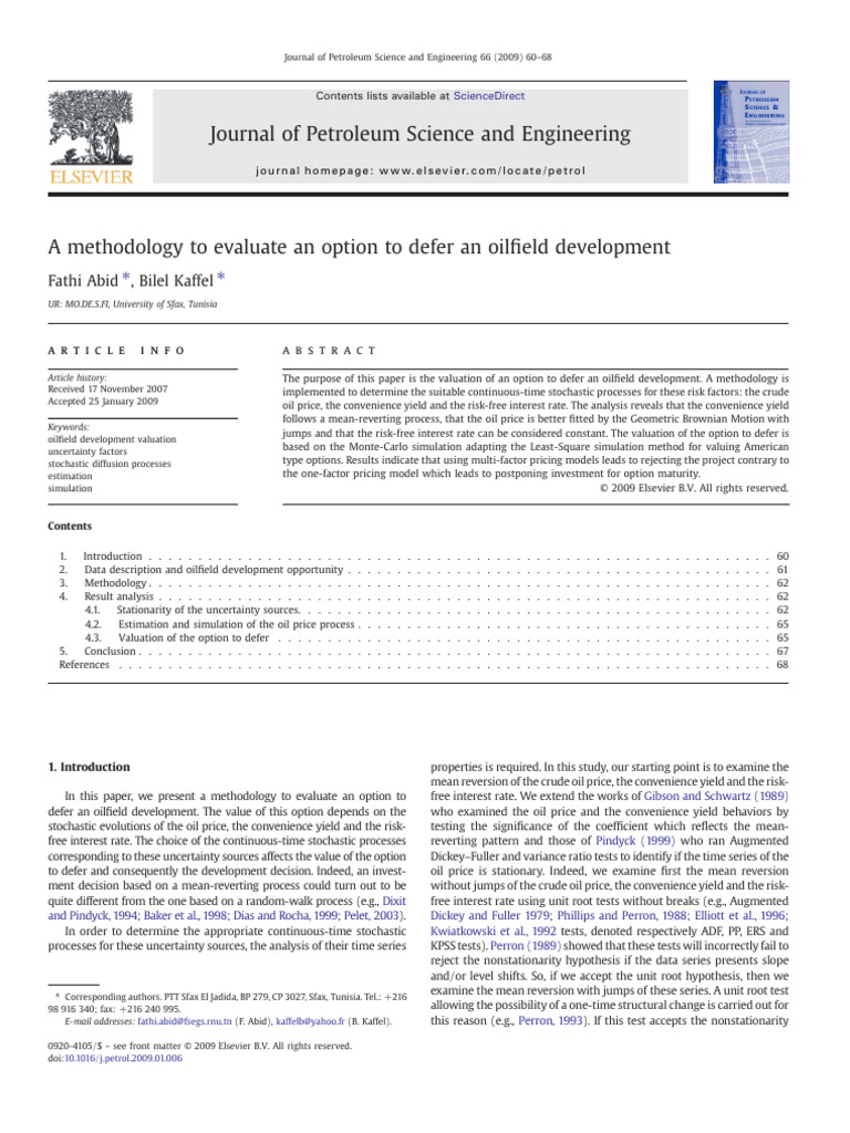 Abid & Kaffel (2009) - A Methodology To Evaluate An Option To Defer An ...