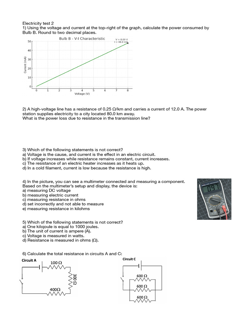 Electricity Test - Another Version of The Worksheet/test | PDF ...