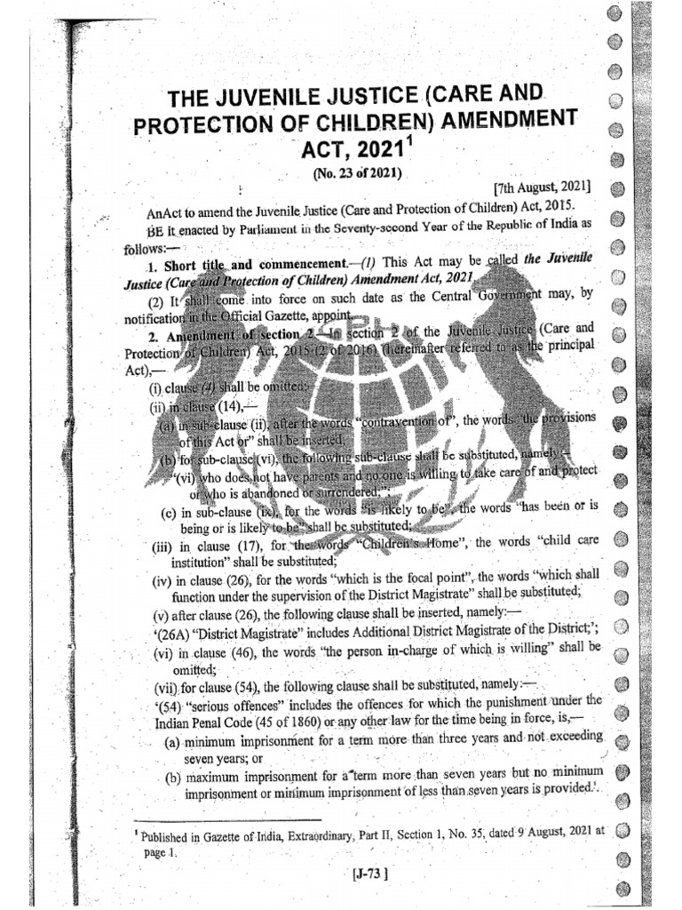 Juvenile Justice Act 2021 MCQ | PDF