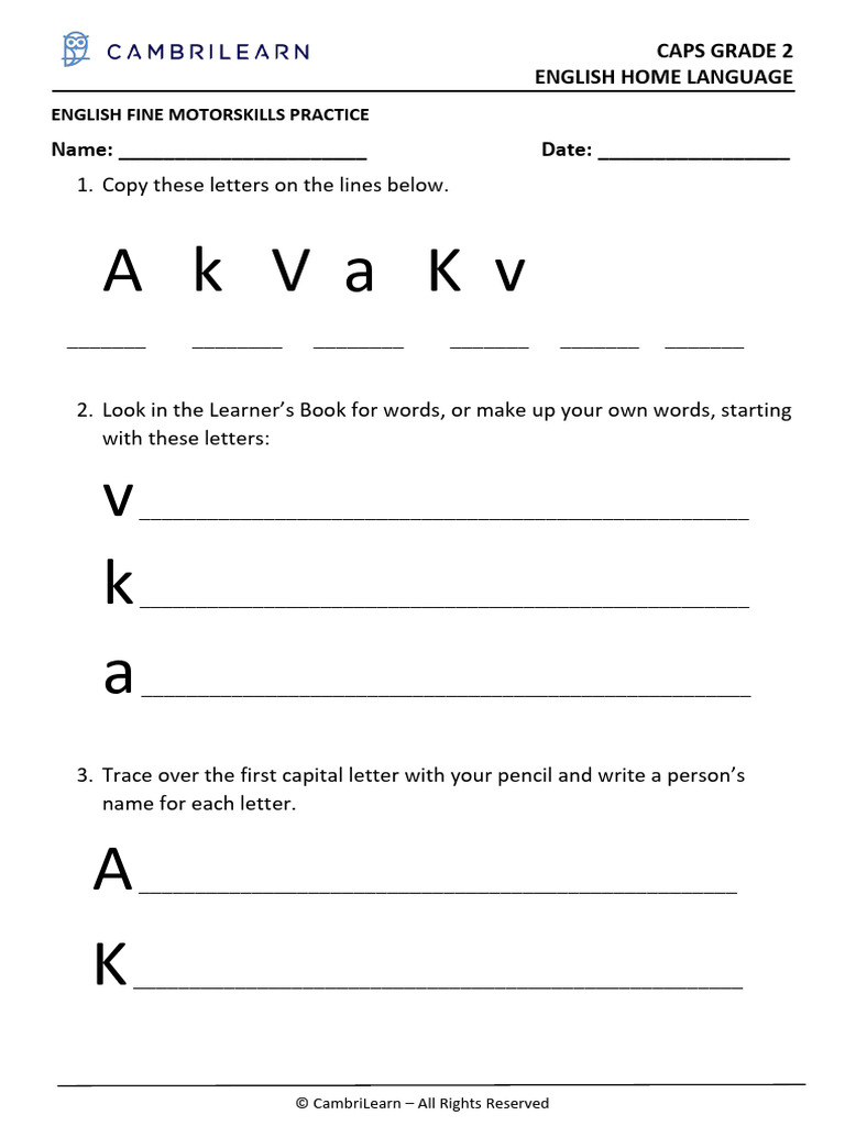 English Worksheet Fine Motor Skills Practice | PDF