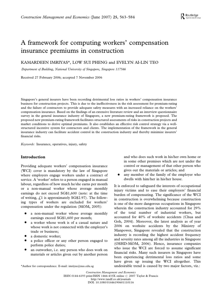 Workers' Compensation Premium Framework | PDF | Insurance | Reinsurance