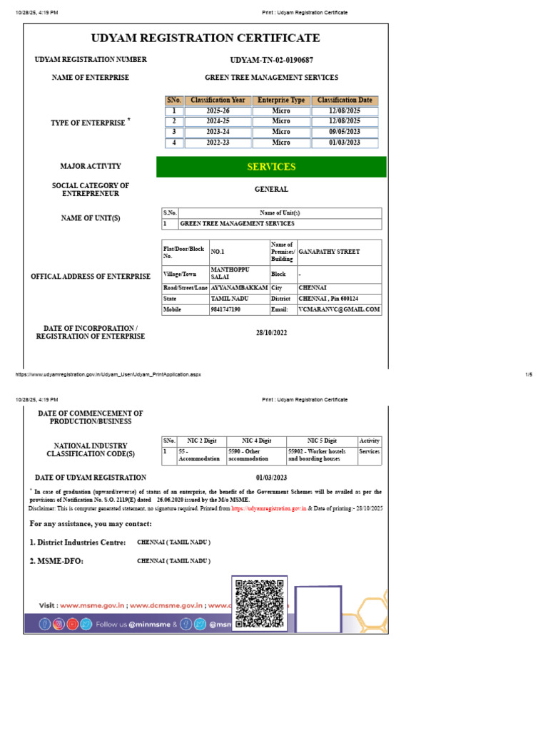 Udyam Registration for Green Tree Services | PDF