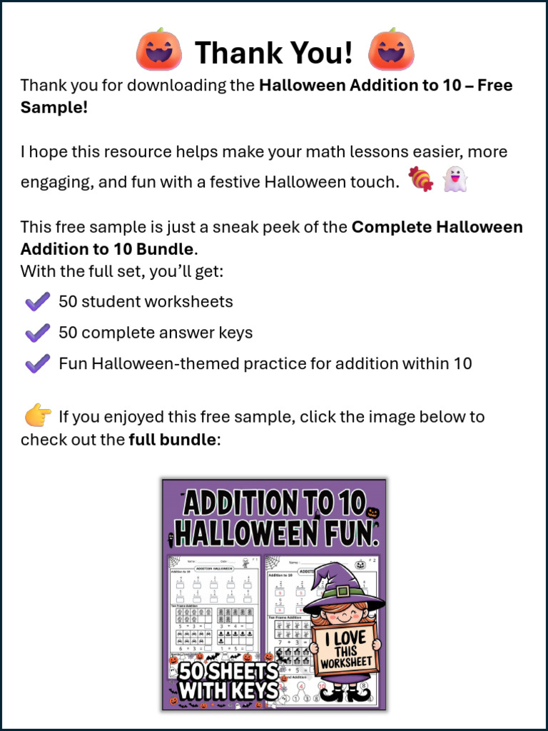 Thank You!: Halloween Addition To 10 - Free Sample! | PDF