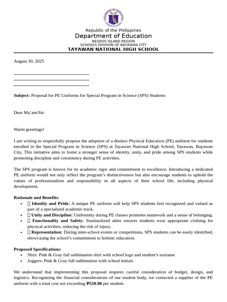 SPS PE Uniform Proposal | PDF