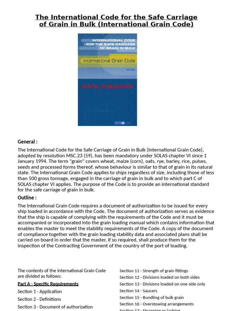 The International Code For The Safe Carriage of Grain | PDF | Cereals ...