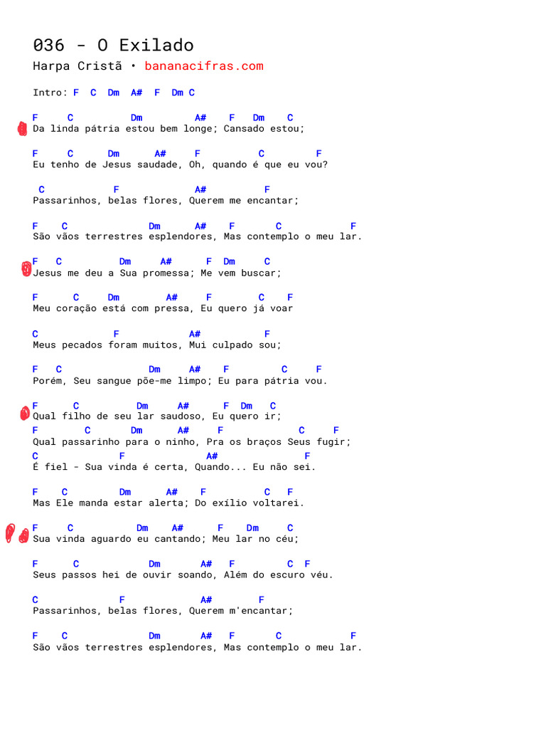Cifra do Hino "O Exilado" | PDF