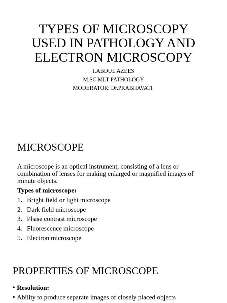 Microscopy Techniques in Pathology | PDF | Microscope | Transmission ...