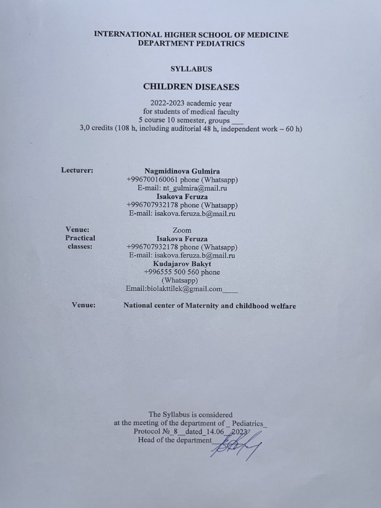 Syllabus Children Diseases 2023 | PDF | Medicine | Clinical Medicine