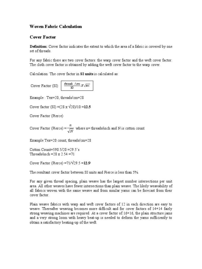 Woven Fabric Calculation | PDF | Weaving | Yarn
