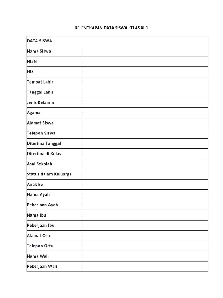 Kelengkapan Data Siswa Kelas Xi | PDF