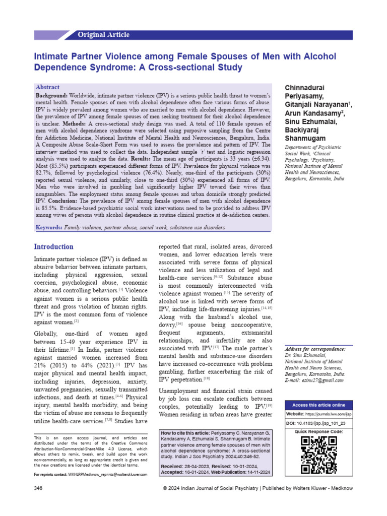 Intimate Partner Violence Among Female Spouses of Men With Alcohol ...