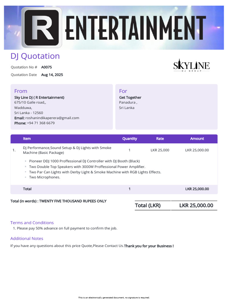 DJ Quotation For Get Together 2025 | PDF
