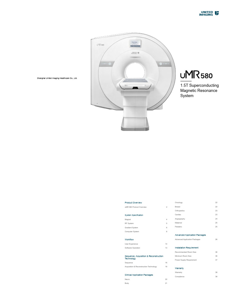 uMR 580 1.5T MRI System Overview | PDF | Bandwidth (Signal Processing ...