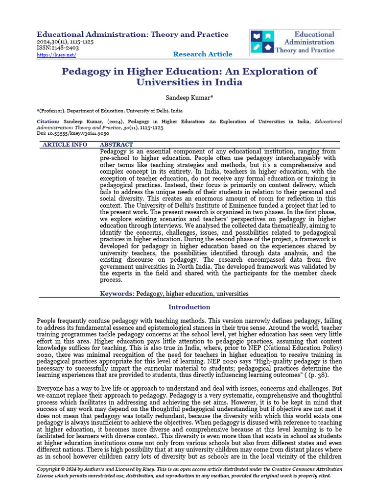 Pedagogy in Higher Education An Exploration of Uni | PDF | Pedagogy ...