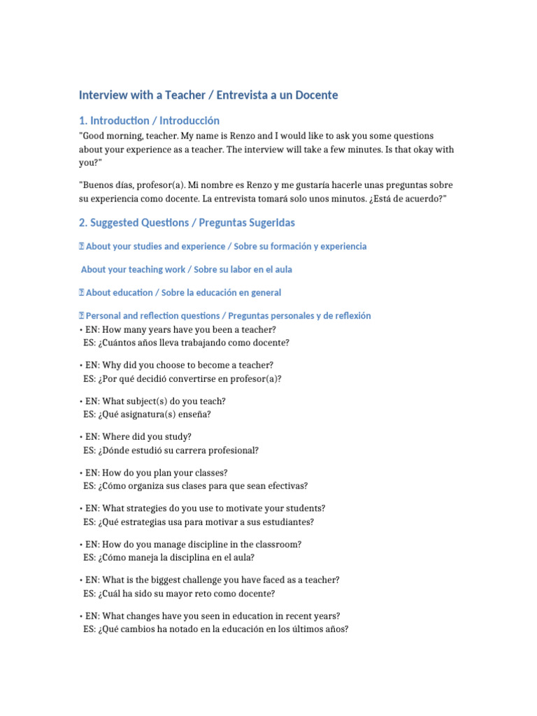 Entrevista a un Docente: Experiencias y Reflexiones | PDF