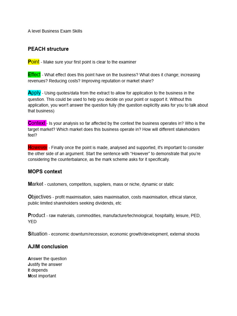 A Level Business Exam Skills Guide | PDF